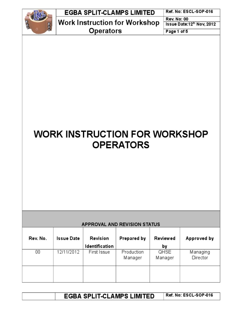 ESCL-SOP-016, Work Instruction For WorkShop Operators | PDF | Iso 9000 ...