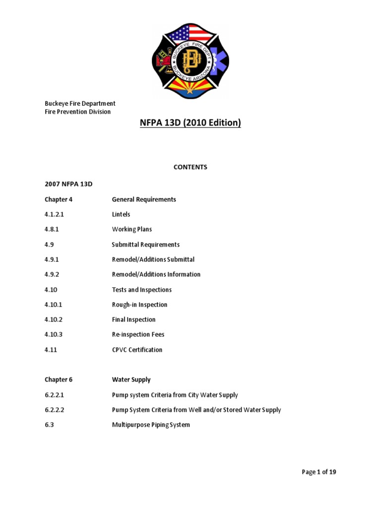 NFPA 13D (2010 Edition) | PDF | Fire Sprinkler System | Pipe (Fluid ...