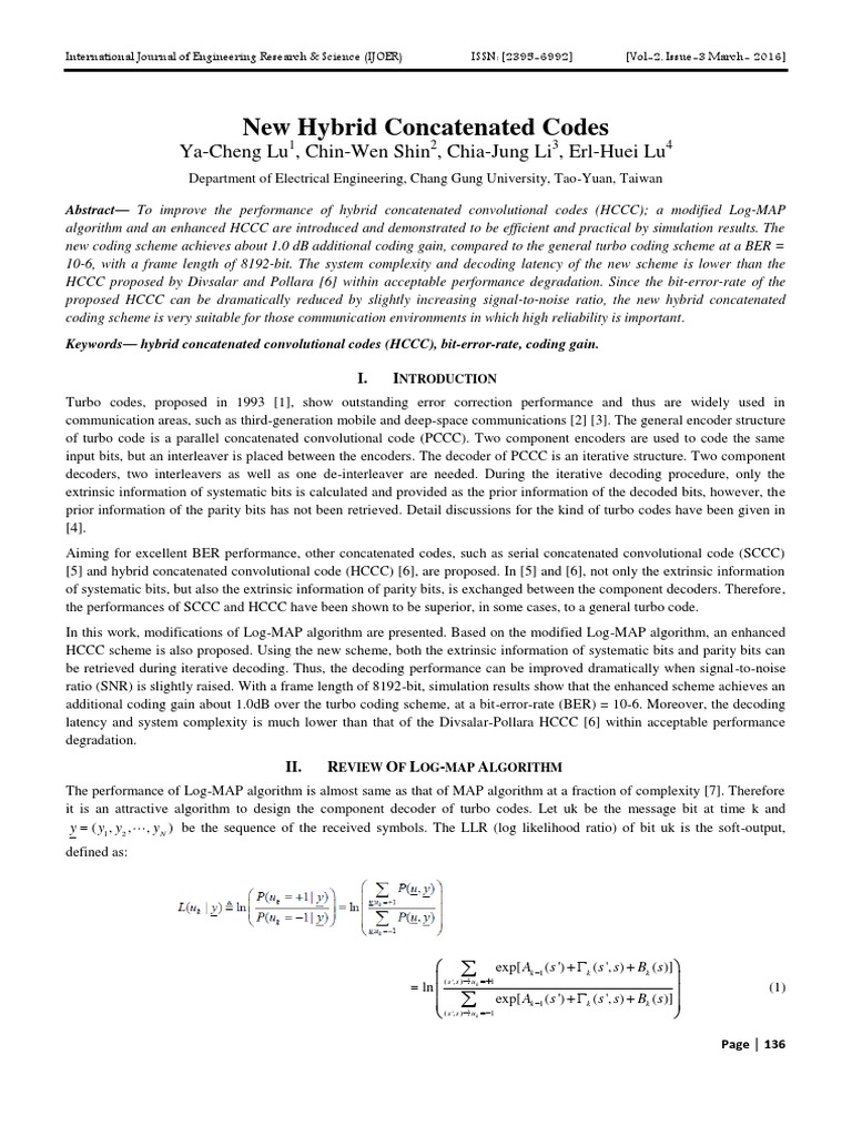Engineering Journal New Hybrid Concatenated Codes | PDF | Forward Error Correction | Software ...
