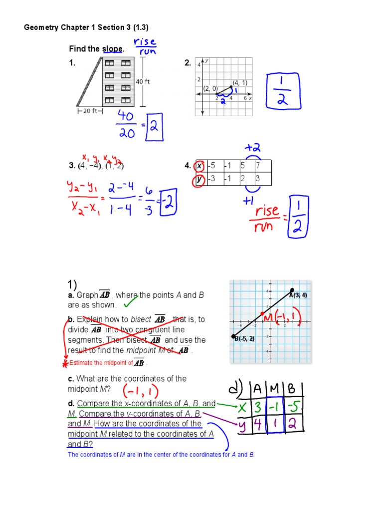 Find The Slope. 1. 2.: Geometry Chapter 1 Section 3 (1.3) | PDF ...