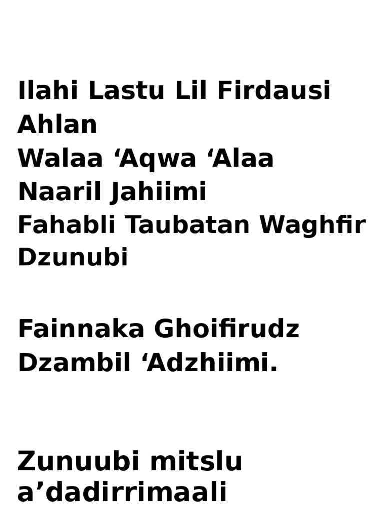 Ilahi Lastu Lil Firdausi Ahlan | PDF