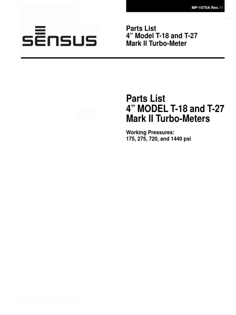 Parts List 4" Model T-18 and T-27 Mark II Turbo-Meter | PDF | Screw | Gear
