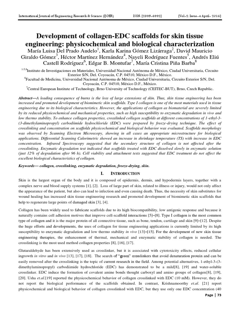 Engineering Journal Development of collagen-EDC Scaffolds For Skin ...