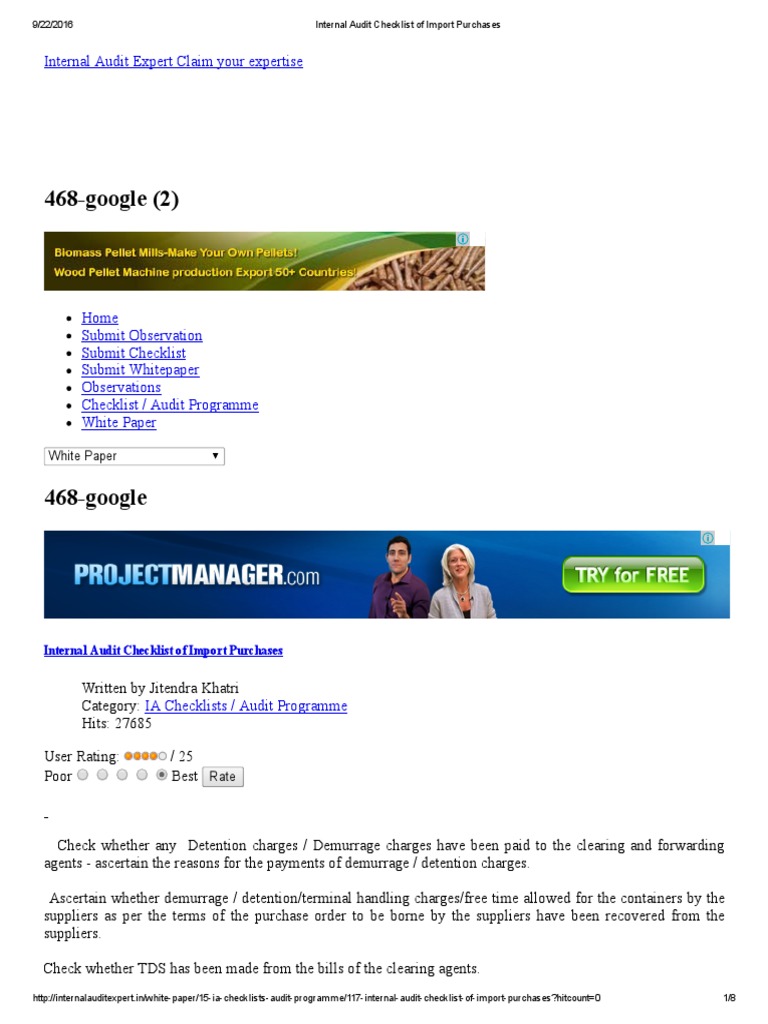 Internal Audit Checklist of Import Purchases | PDF | Imports | Economies