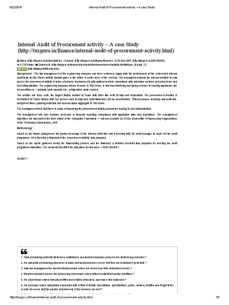 Internal Audit of Procurement Activity – a Case Study | Internal Audit ...