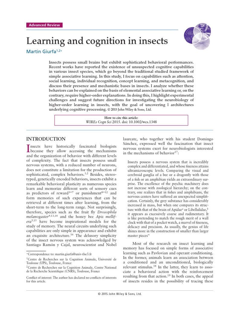 Learning and Cognition in Insects | PDF | Classical Conditioning ...