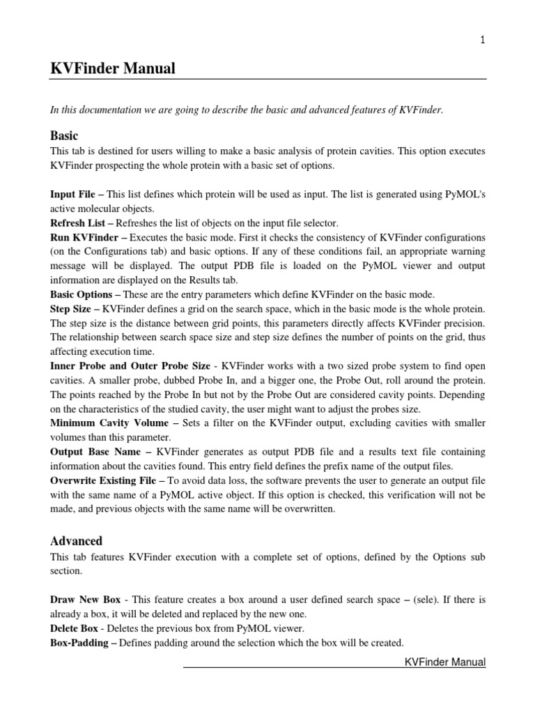 KVFinder Manual | PDF | Command Line Interface | Parameter (Computer Programming)