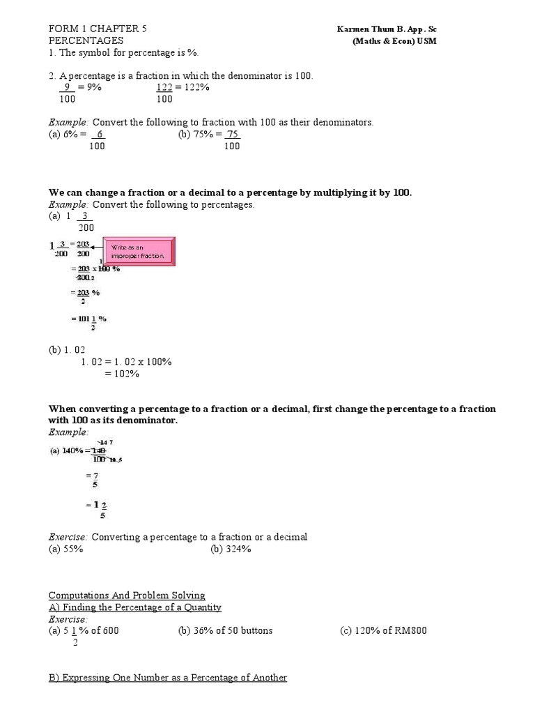 F1 Maths C5 Notes | PDF | Fraction (Mathematics) | Percentage