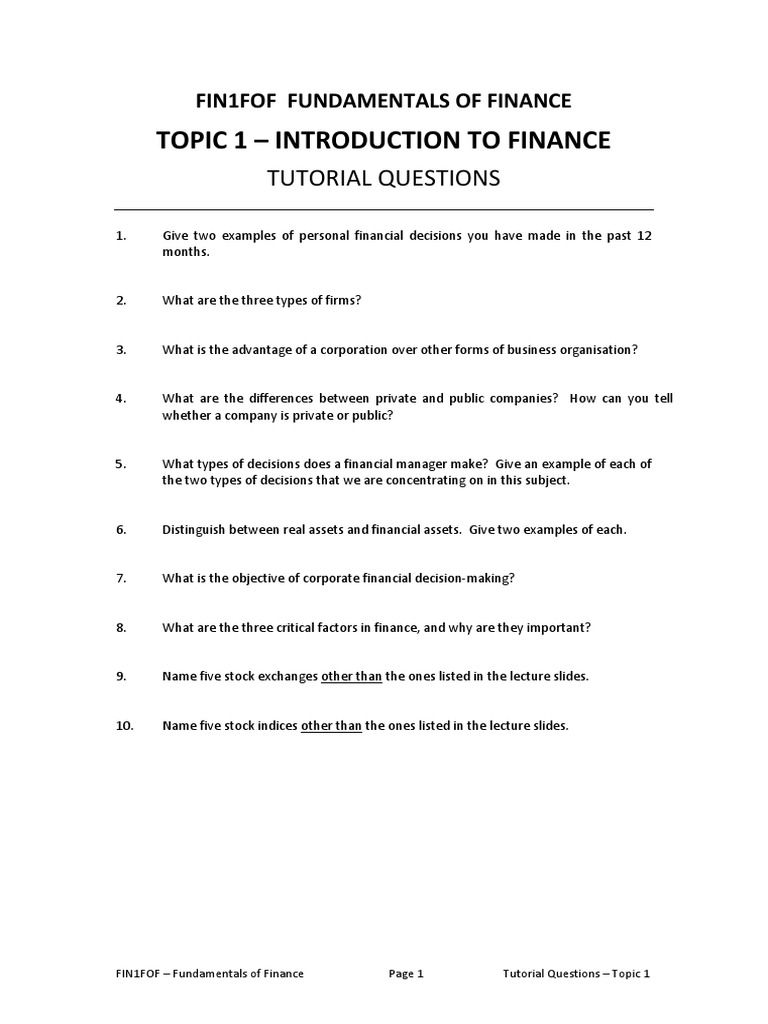 FOF Topic 1 Tutorial Questions | PDF