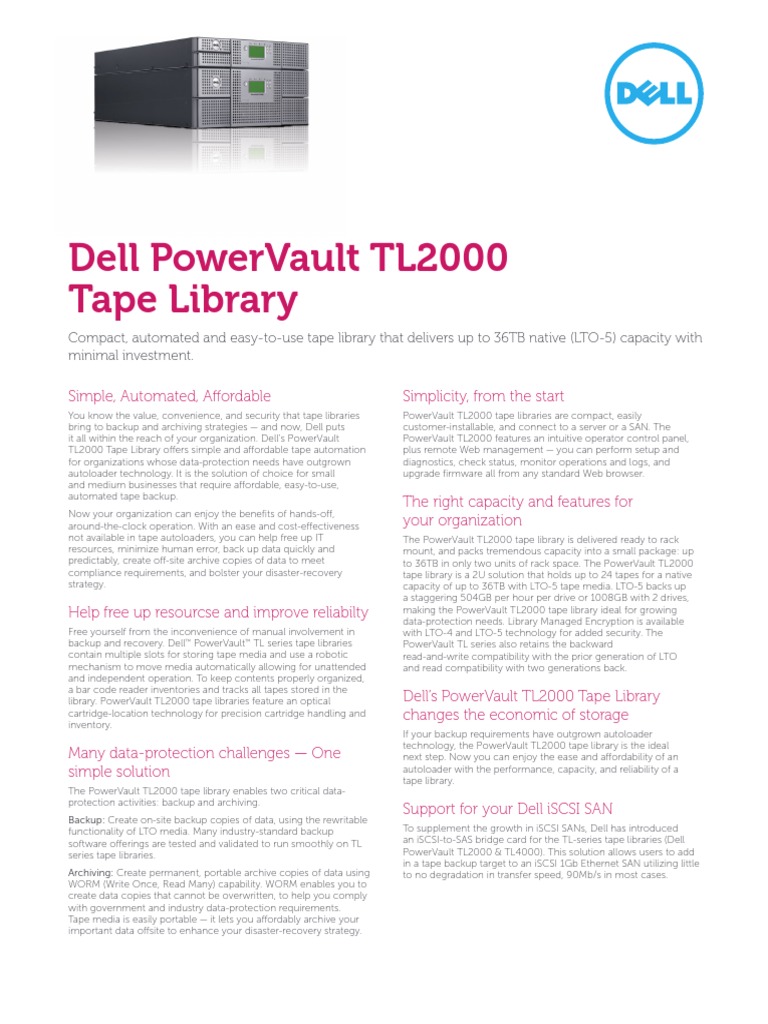 Ss676 Powervault Tl2000 Tape Library | PDF | Backup | Dell