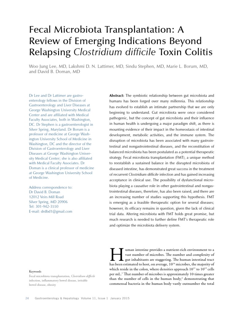 Fecal Microbiota Transplantation Review | PDF | Gut Flora | Inflammatory Bowel Disease