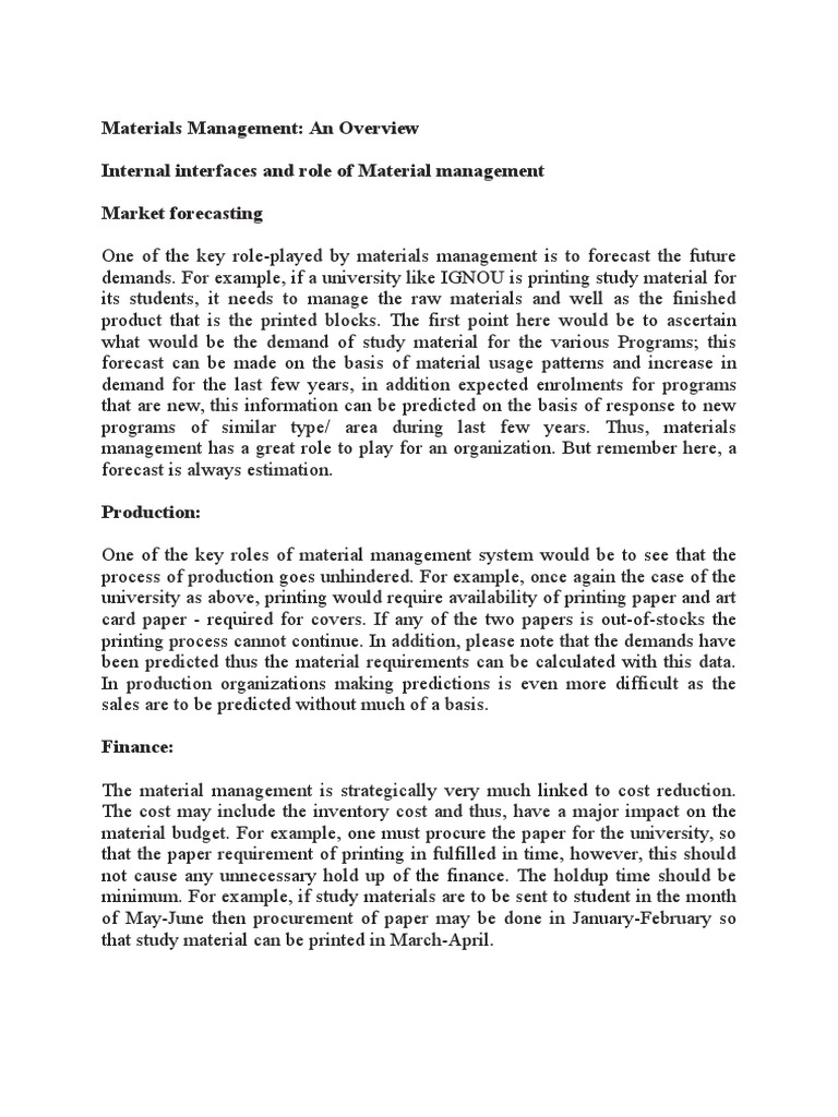Materials Management: An Overview Internal Interfaces and Role of ...