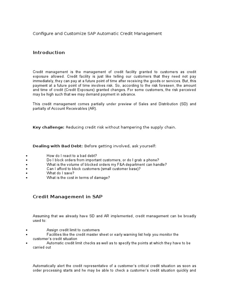 Basic Configuration Setting For Credit Management | Download Free PDF ...