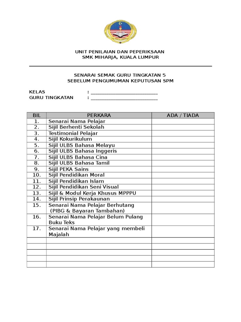 Checklist SIJIL T5 SPM | PDF