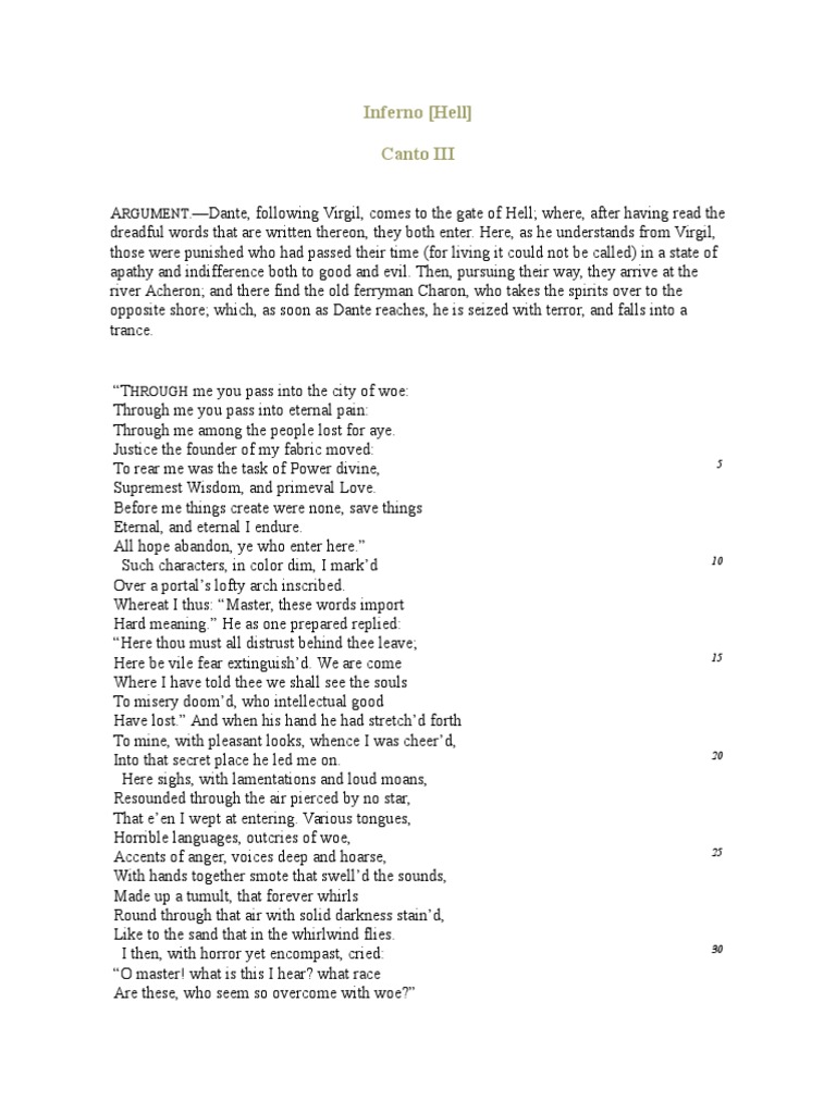 Dante's Inferno: Canto III Summary | PDF | Inferno (Dante)