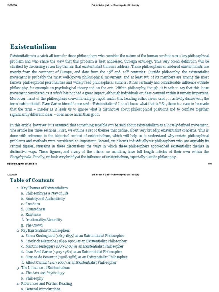 Existentialism: Key Themes & Thinkers | PDF | Authenticity (Philosophy ...