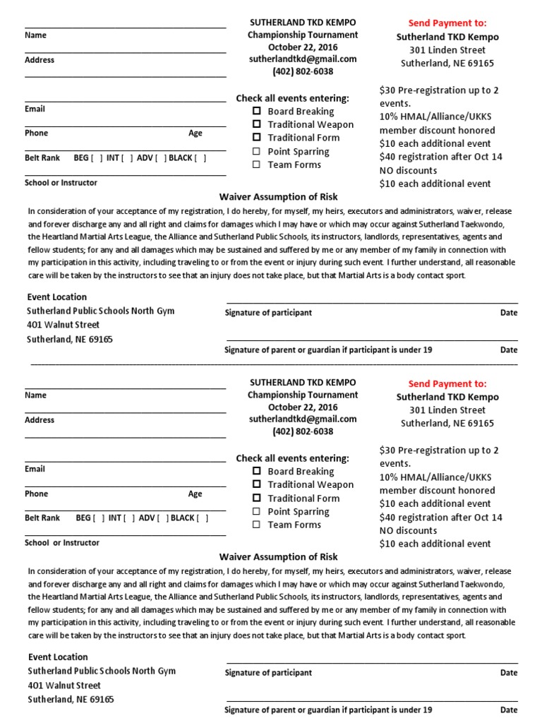 Sutherland TKD Kempo Tournament Registration | PDF | Combat Sports | Sports