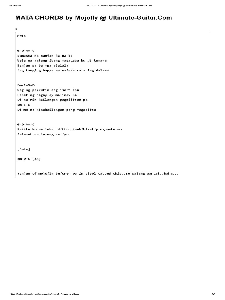 MATA CHORDS by Mojofly at Ultimate-Guitar | PDF