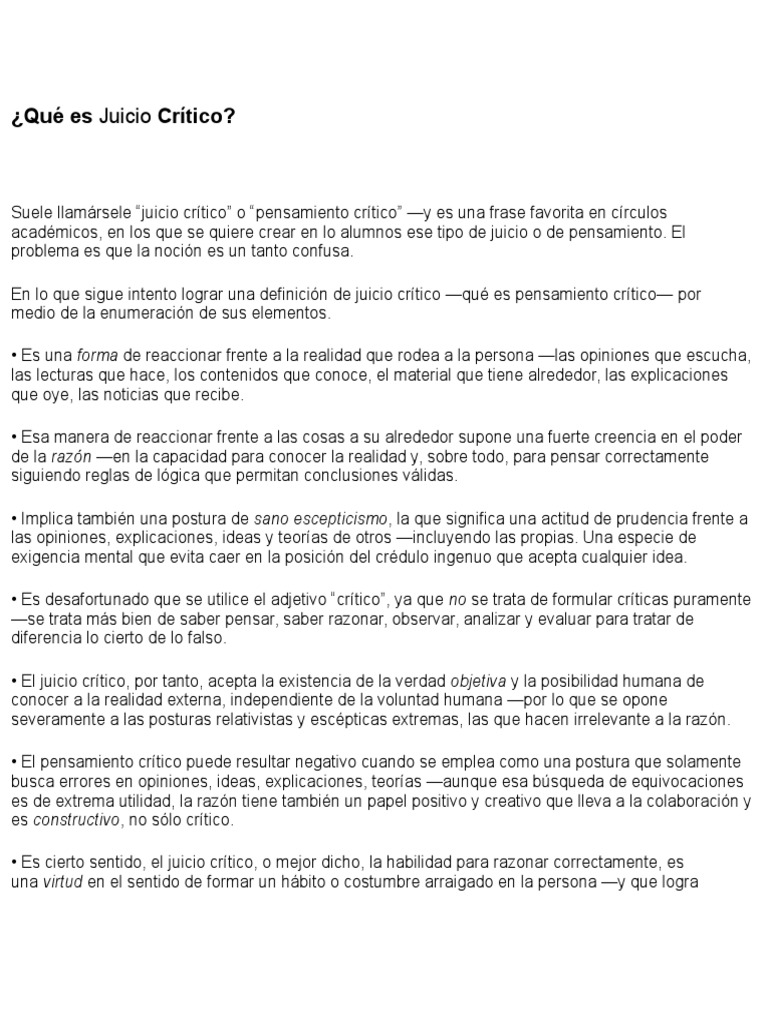 Juicio Critico | Pensamiento crítico | Razón