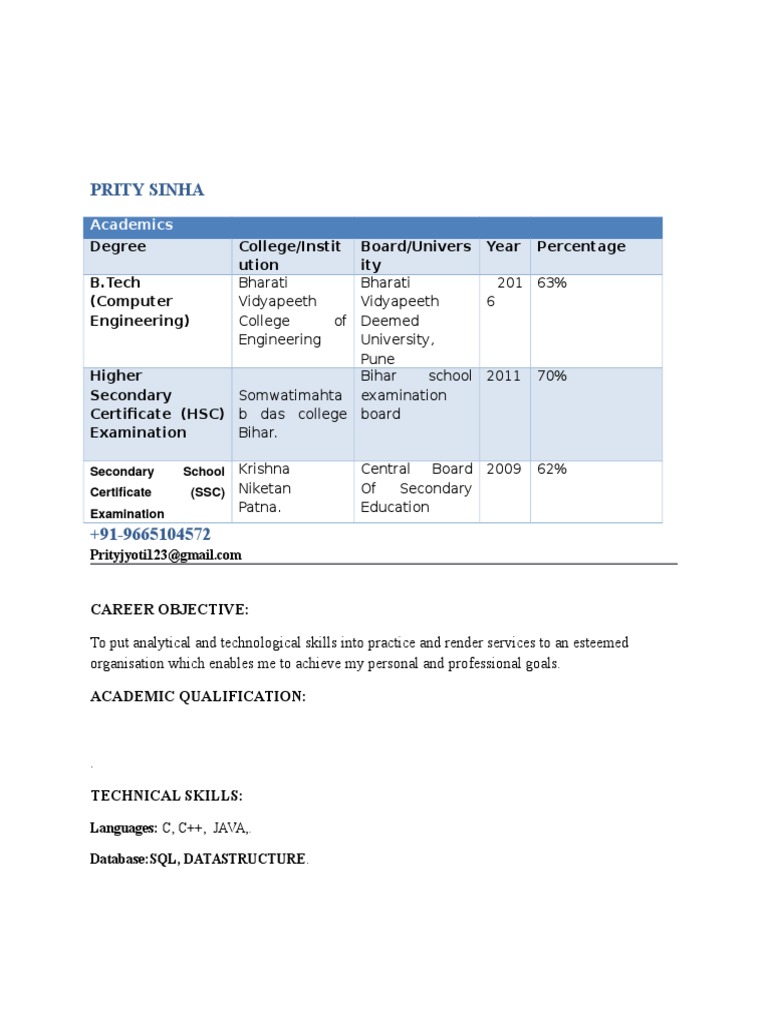 Prity Sinha: Academics | PDF