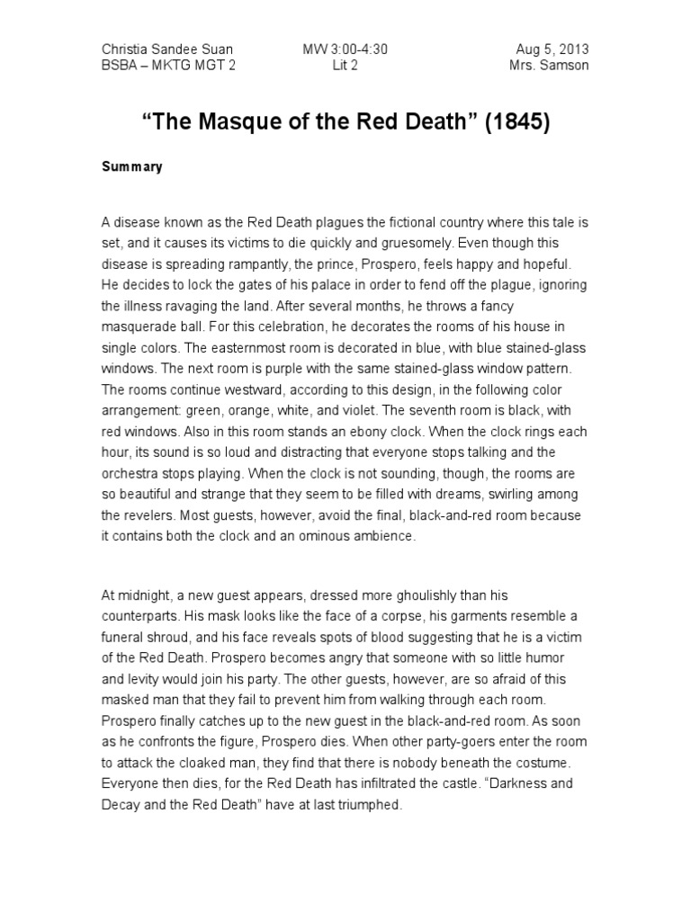 Summary of "The Masque of the Red Death" | PDF