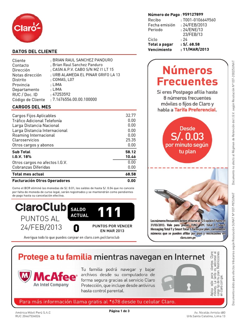 Recibo Claro Telefonia | PDF | Servicio de mensajes cortos | Teléfonos ...