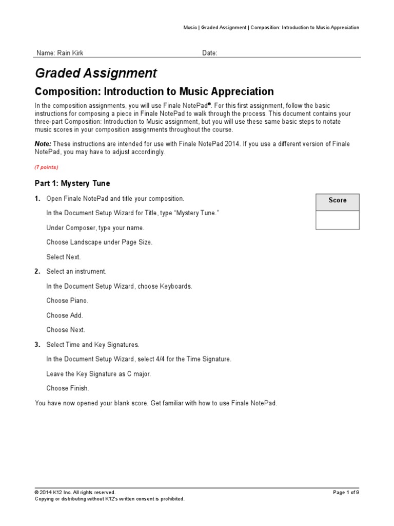 Graded Assignment: Composition: Introduction To Music Appreciation ...