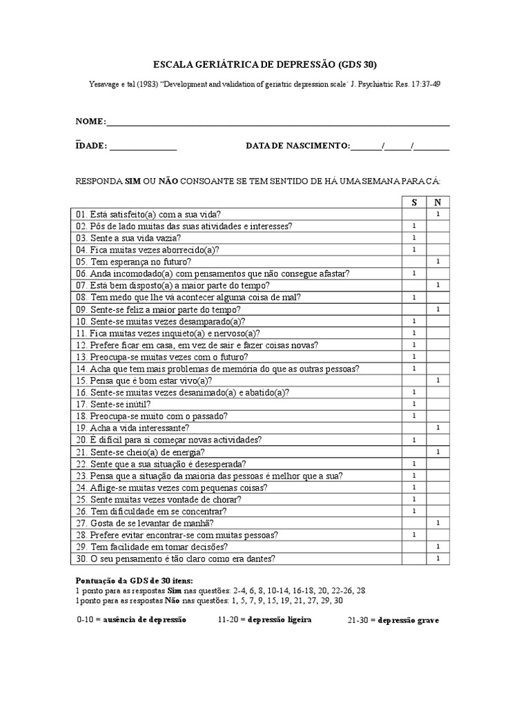 Escala Geriátrica de Depressão | PDF