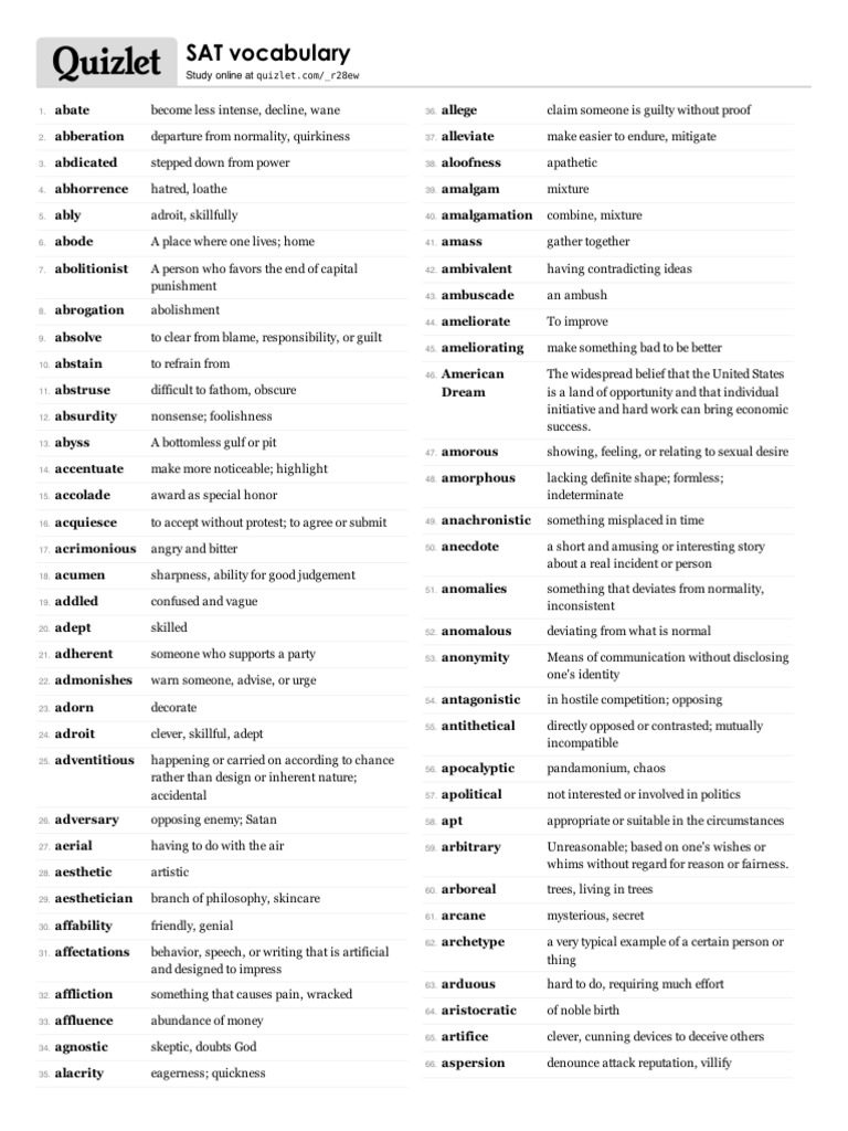 SAT Vocabulary Study Guide | PDF | Science | Philosophical Science
