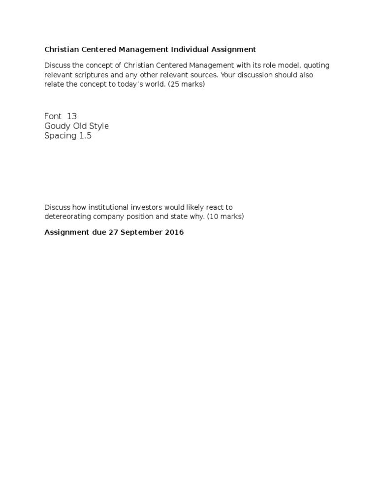 Individual Assignment Christian Centered Management | PDF