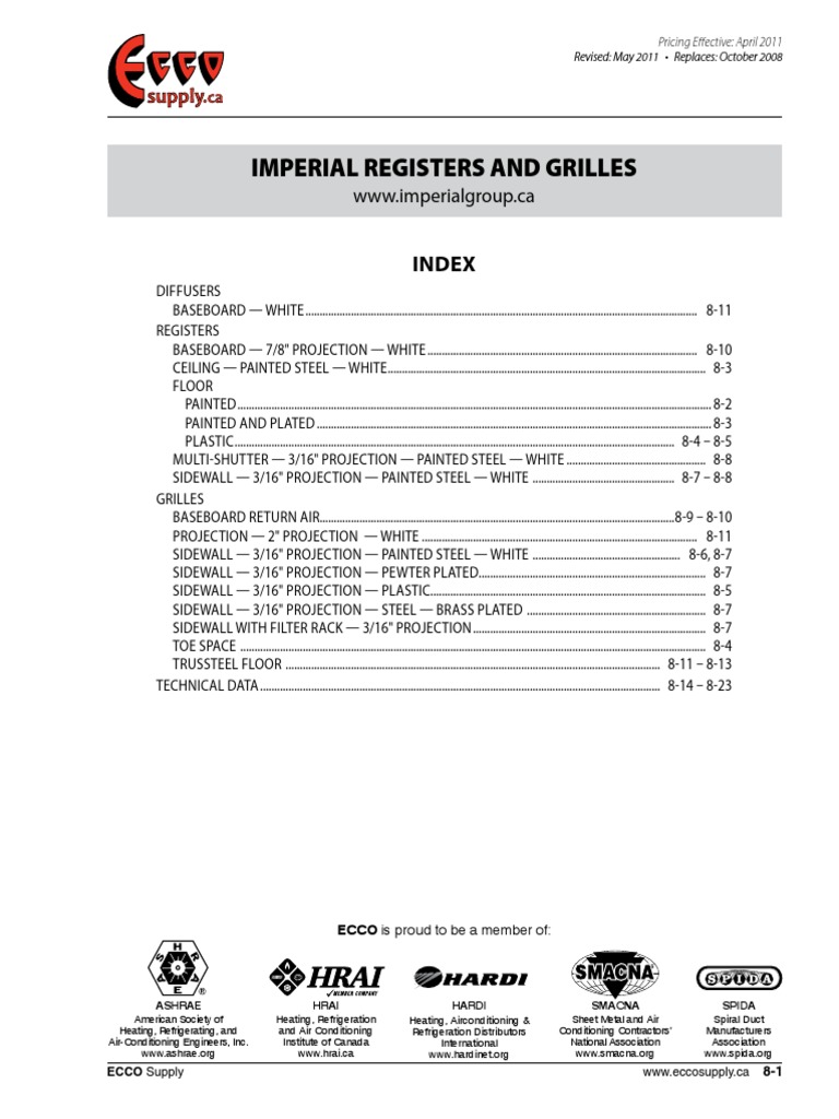 Imperial Registers Grilles Diffusers | PDF | Hvac | Building Engineering