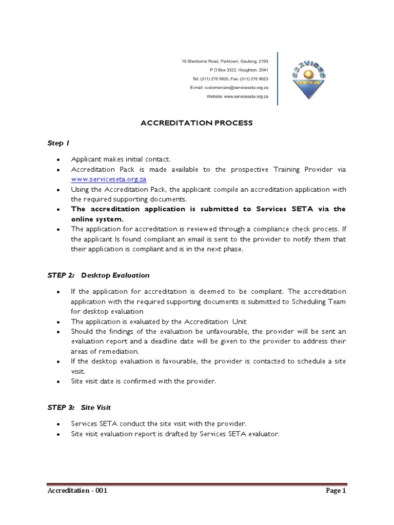 Services SETA Accreditation Guide | PDF | Ratification | Evaluation
