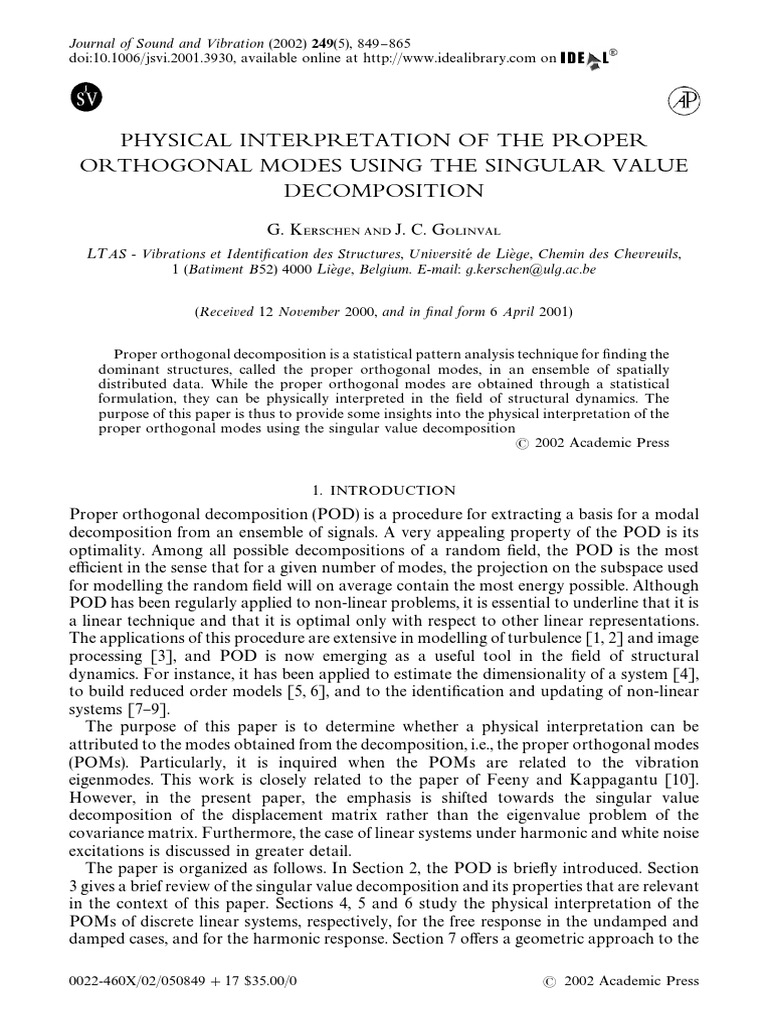 2002 - Kerschen - Physical Interpretation of The Proper Orthogonal Modes Using The Singular ...