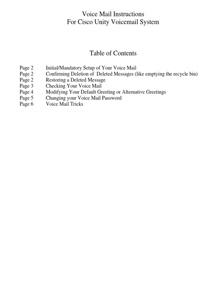Voice Mail Instructions For Cisco Unity Voicemail System | PDF ...