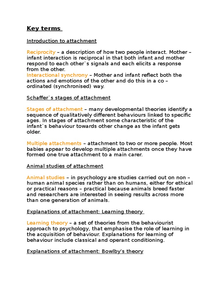 Psychology Key Terms | PDF | Attachment Theory | Human Development