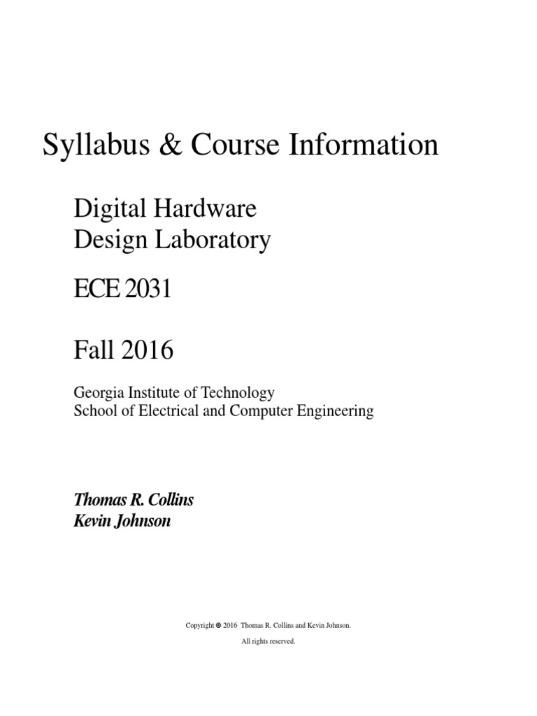Syllabus & Course Information: Digital Hardware Design Laboratory ECE ...