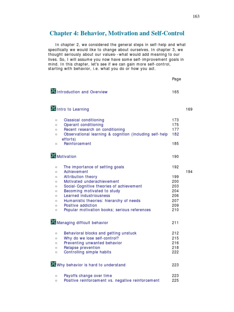 Chapter 4: Behavior, Motivation and Self-Control | PDF | Classical Conditioning | Reinforcement