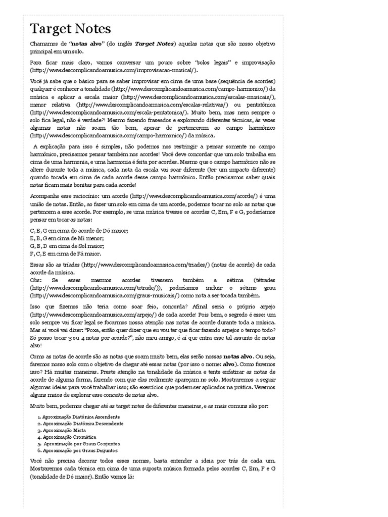 Target Notes - Teoria Musical | PDF | Acorde (música) | Harmonia