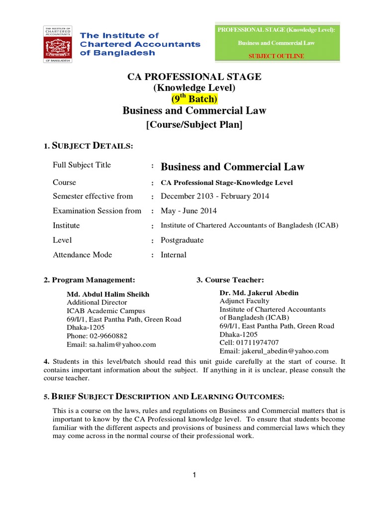 Business and Commercial Law - Course Outline | PDF | Bankruptcy | Law ...