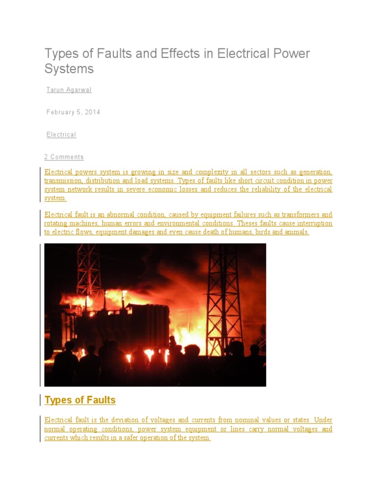 Types of Faults and Effects in Electrical Power Systems | PDF ...
