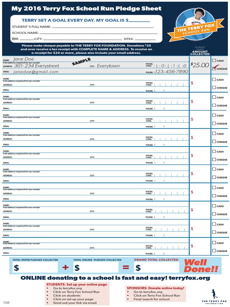 2016 Pledge Sheet English | PDF | Receipt | Fundraising