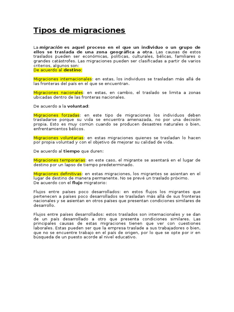 Tipos de migraciones y sus características | PDF | Migración humana ...