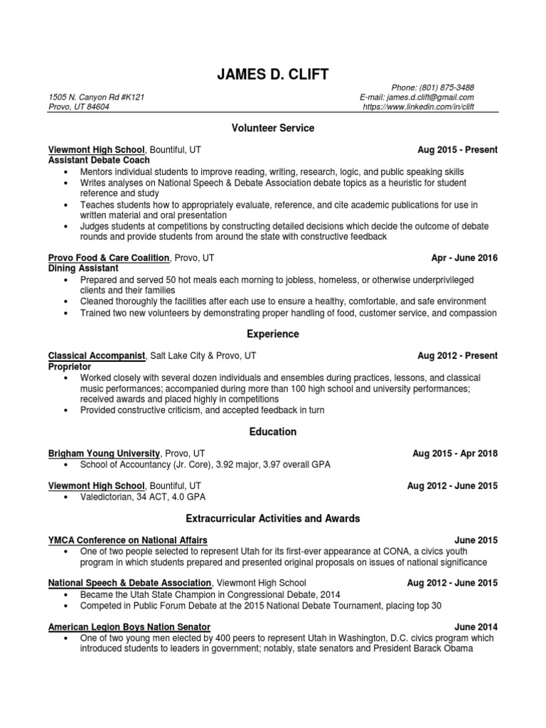 James D. Clift: Volunteer & Accomplishments | PDF | Wellness