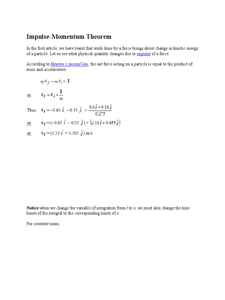 Impulse-Momentum Theorem: Impulse Newton S Second Law | PDF | Science ...
