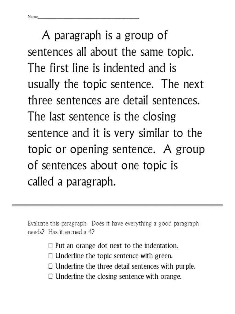 A Paragraph Is A Group of Sentences All About The Same Topic | PDF ...