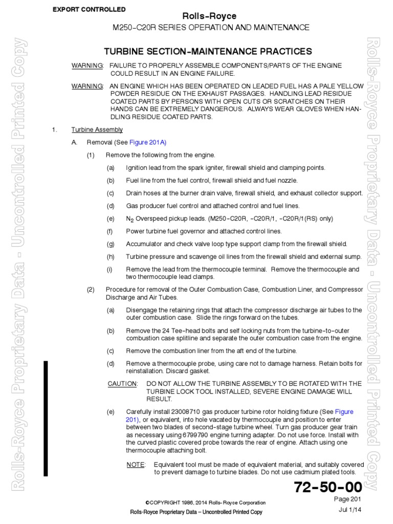 Rolls-Royce M250-C20R SERIES OPERATION AND MAINTENANCE 72-50-00 | PDF ...