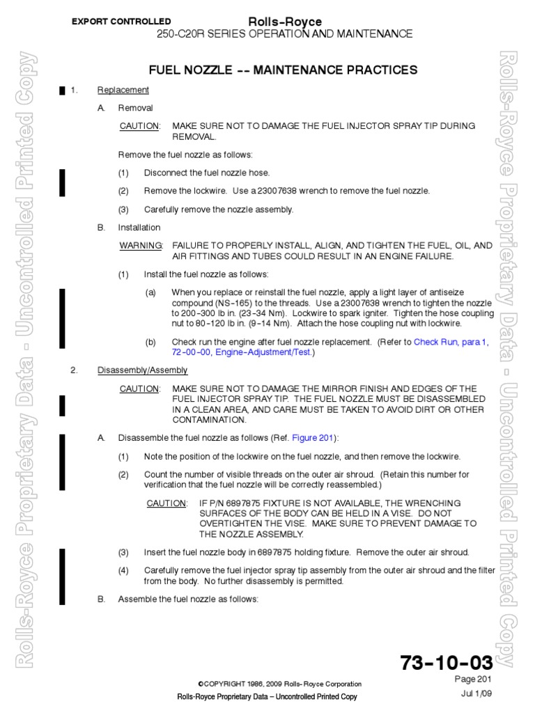 Rolls-Royce M250-C20R SERIES OPERATION AND MAINTENANCE 73-10-03 | PDF ...