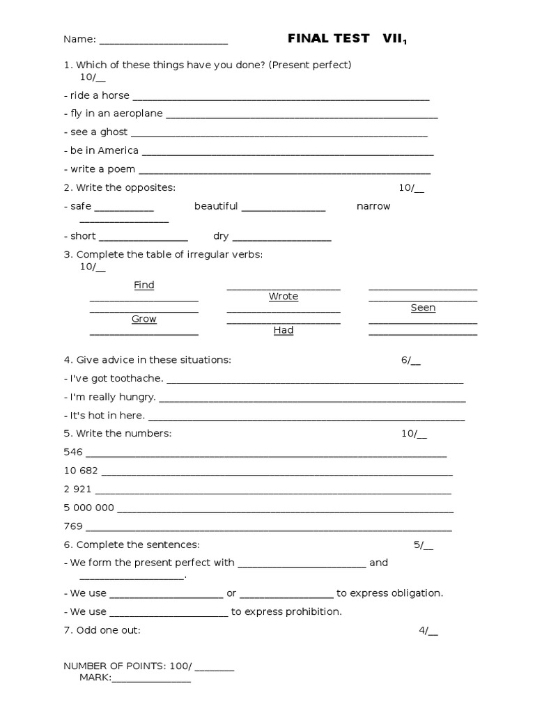 Final English Test Review | PDF