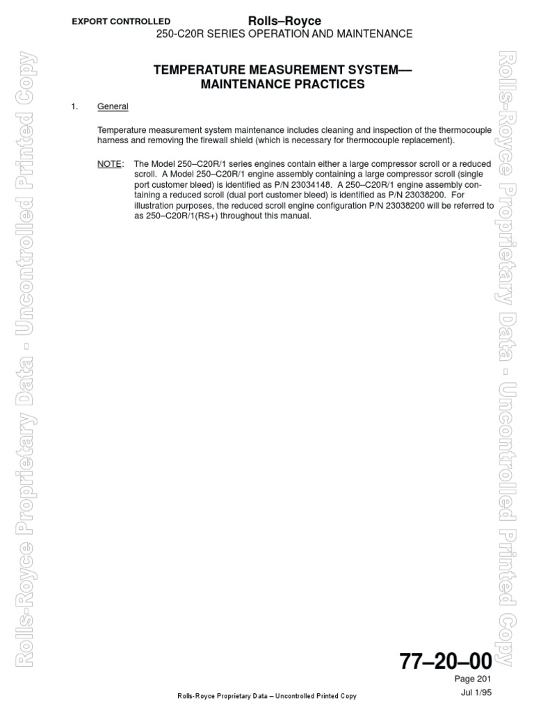 Rolls-Royce: 250-C20R Series Operation and Maintenance | PDF