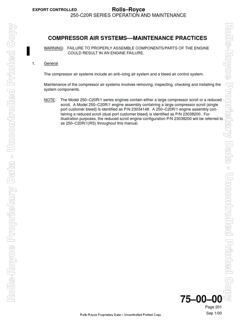 Rolls-Royce: 250-C20R Series Operation and Maintenance | PDF